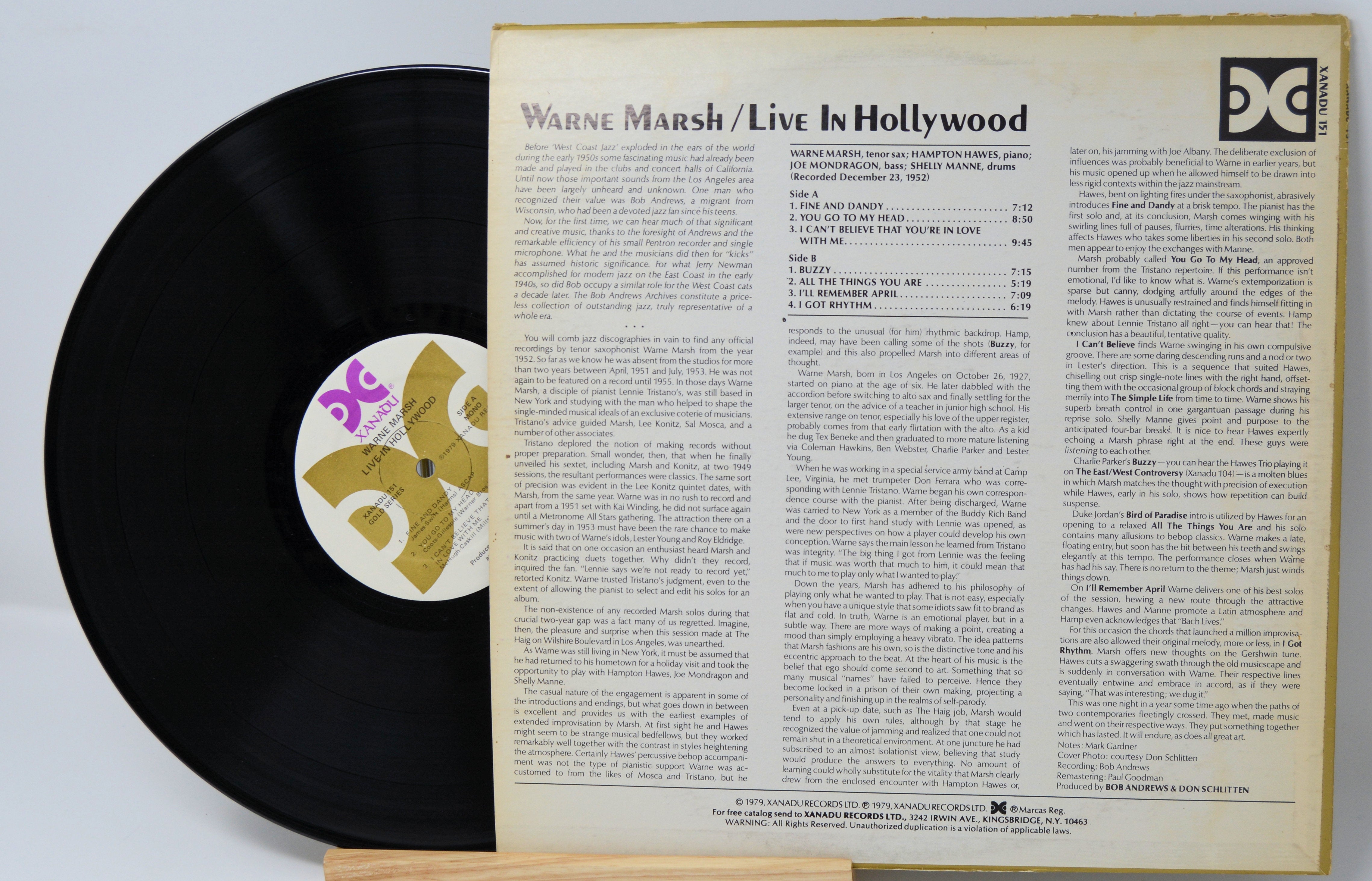 Warne Marsh - Live In Hollywood, Vinyl Record Album LP, Xanadu – Joe's ...