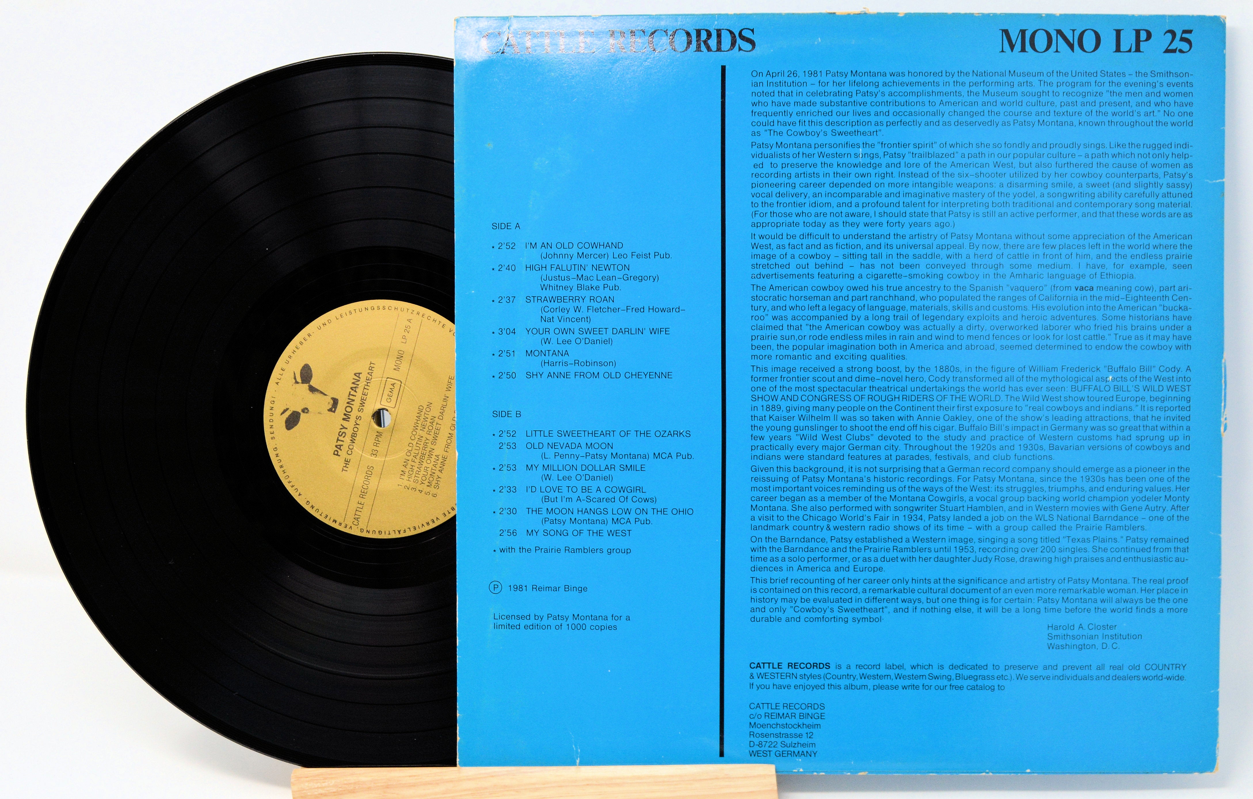 Patsy Montana - Cowboy's Sweetheart, Vinyl Record Album LP, Signed ...