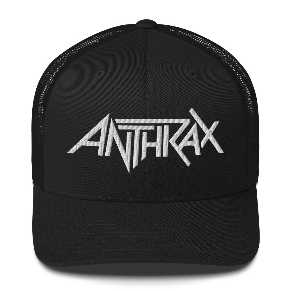Anthrax - White on Black Trucker HD Embroidered Hat – Joe's Albums