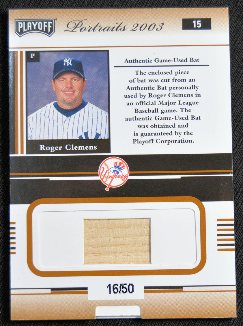 2003 Playoff - Roger Clemens, Portraits, Game Used Bat, Sports Card ...