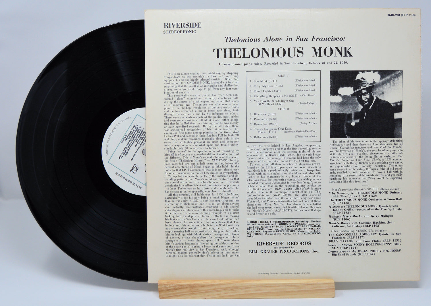 Monk, Thelonious - Alone In San Francisco, Vinyl Record Album LP – Joe ...